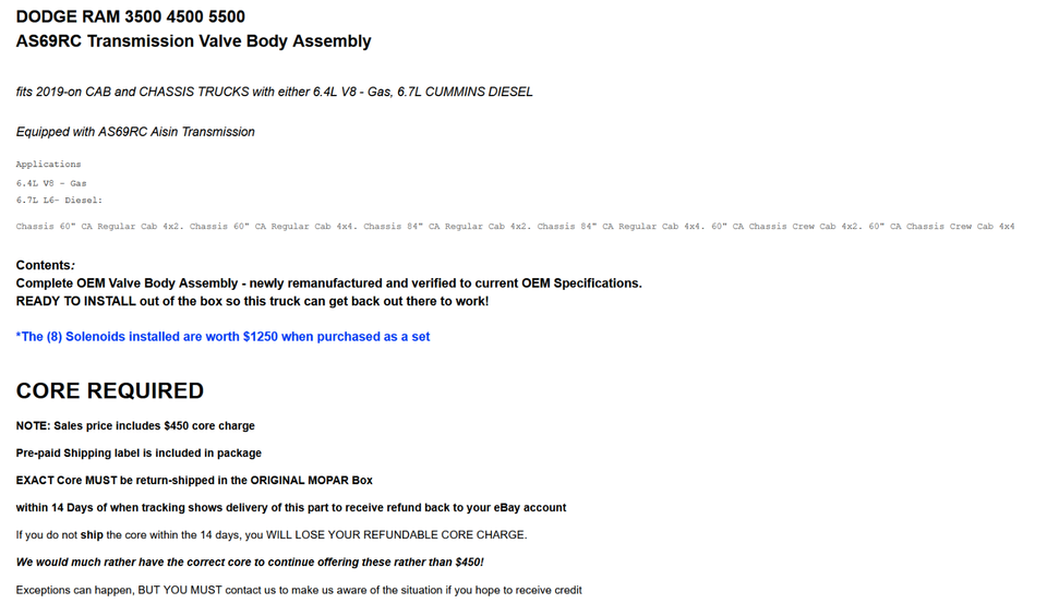 AS69RC RAM Transmission Valve Body Assembly Genuine Aisin OEM | eBay