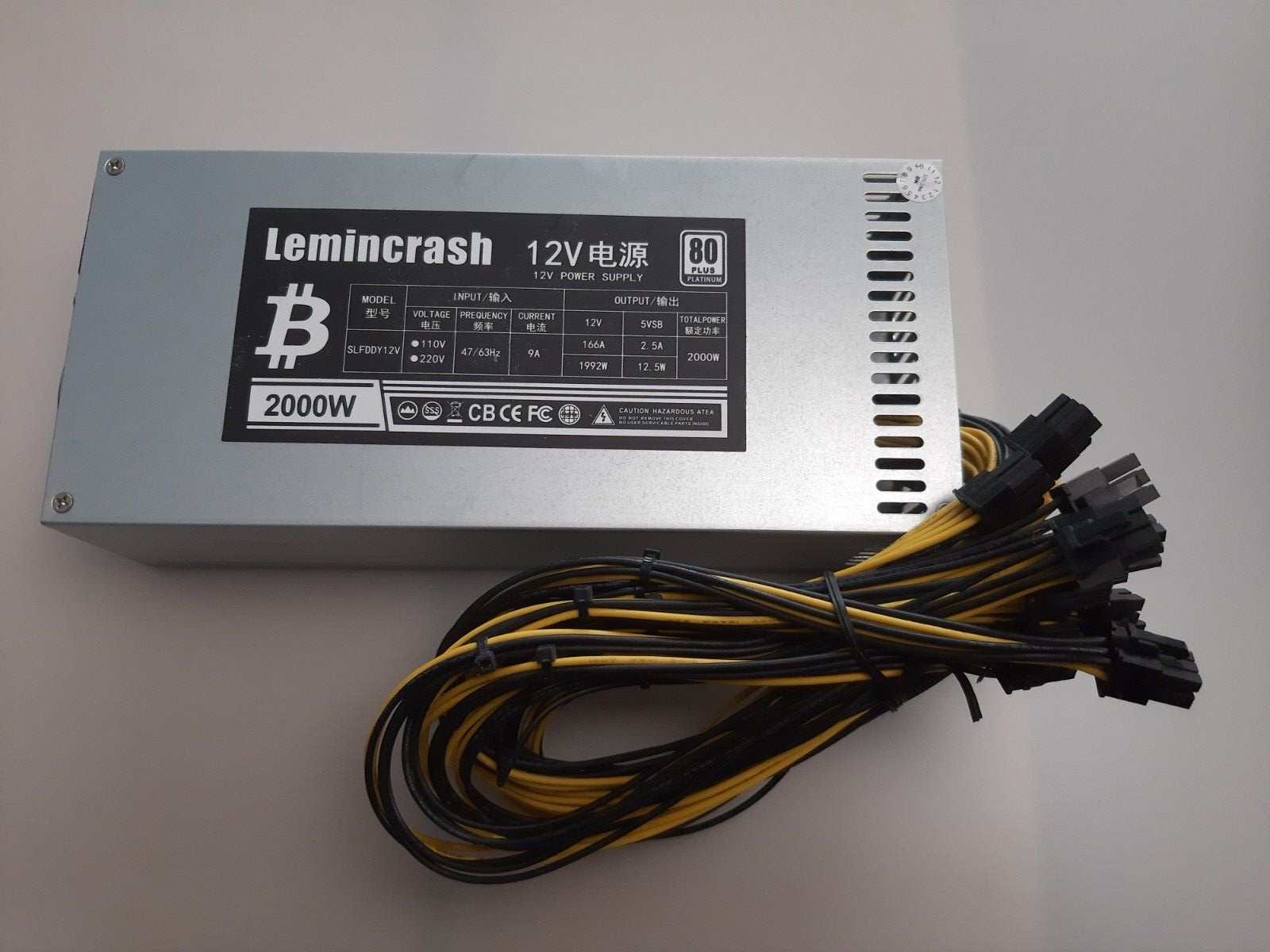 12V 166A AC110-240V 10x6pin 2000W PSU,for Bitmain Antminer S9 S7 L3 BTC ...
