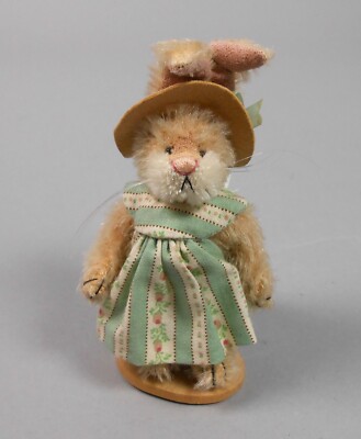 Deb Canham Flo Mohair Bunny in Green Stripe Dress Miniature Easter | eBay