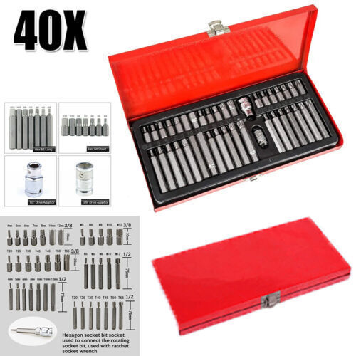 40Pcs Allen Key Torx Hex Star Spline Socket Bit Set Portable Handle ...