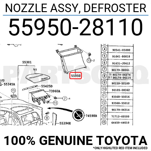 5595028110 Genuine Toyota NOZZLE ASSY, DEFROSTER 55950-28110 | eBay