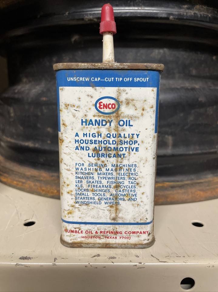 Vintage HUMBLE OIL ENCO Handy Oil Oiler Can graphic gas station store 2 ...