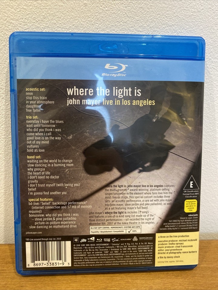 John Mayer Where The Light Is Live In Los Angeles (Blu-ray, 2008 ...