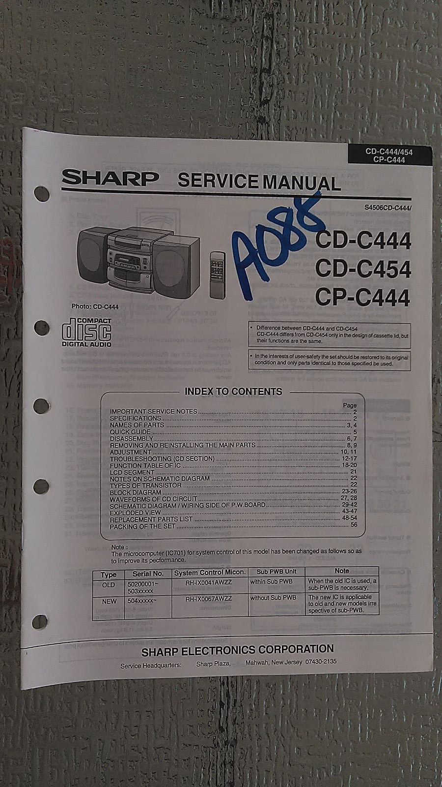 Sharp cd-c444 c454 cp service manual original repair book stereo cd ...