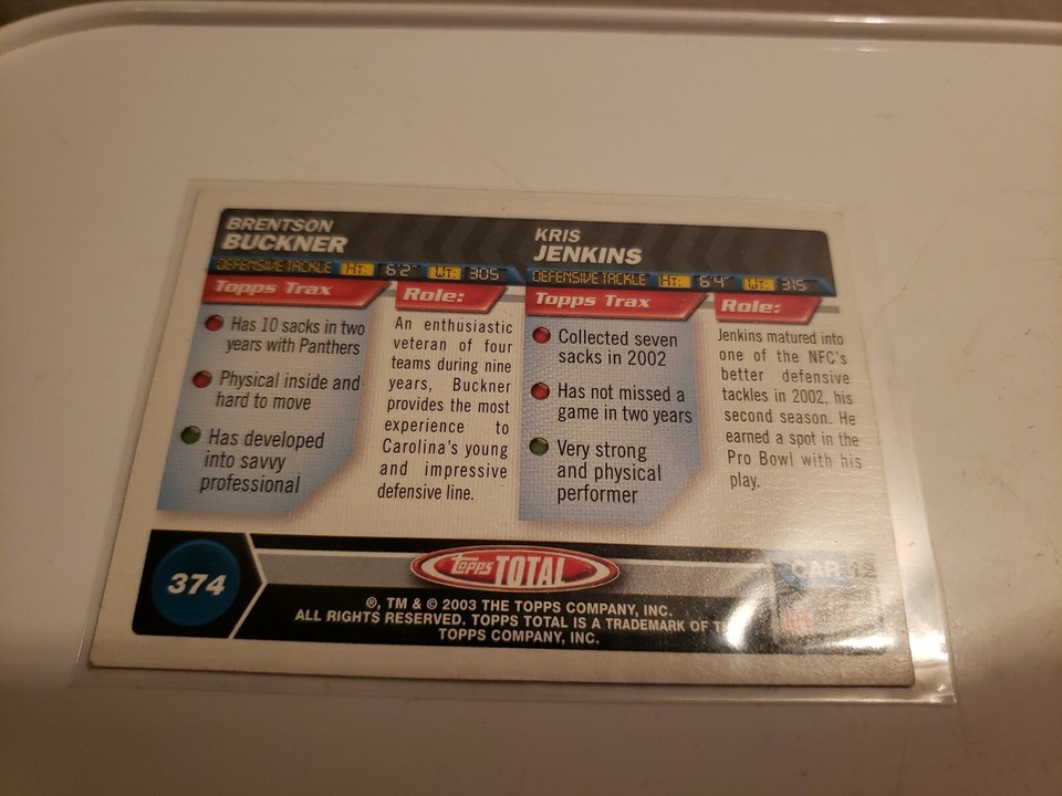 2003 Topps Total #374 Brentson Buckner & Kris Jenkins - NFL | eBay