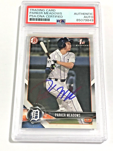 Parker Meadows autograph signed 2018 1st Bowman baseball card PSA SLAB ...