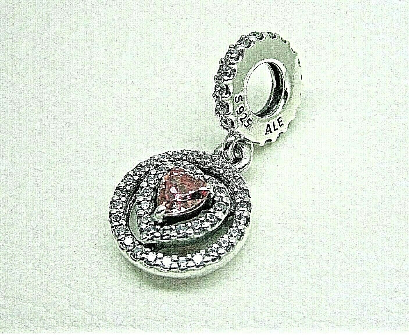 Authentic Pandora #791476C01 Sparkling Double Halo Heart Dangle Charm ...