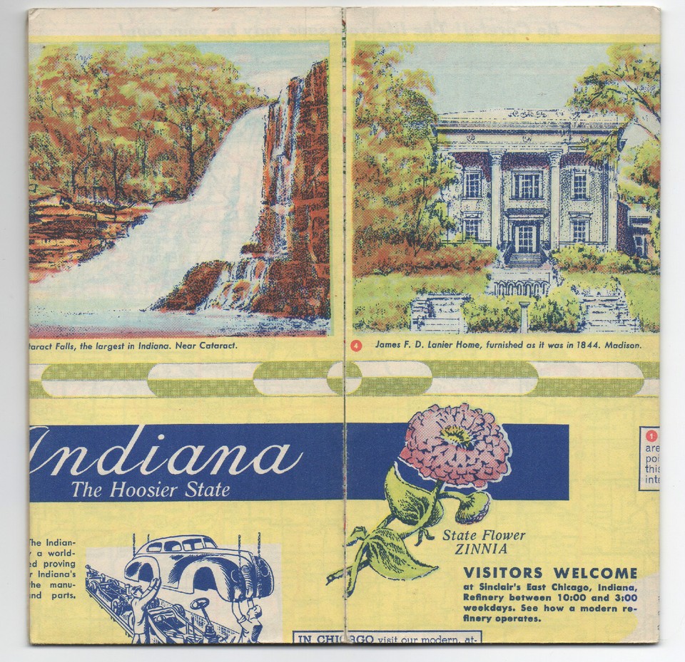 1940s Sinclair Oil Company Road Map and Pictorial Guide to Indiana | eBay