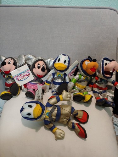 6 Disney Store Beanie Babies Spaceman Mickey Minnie Goofy Pluto Donald ...