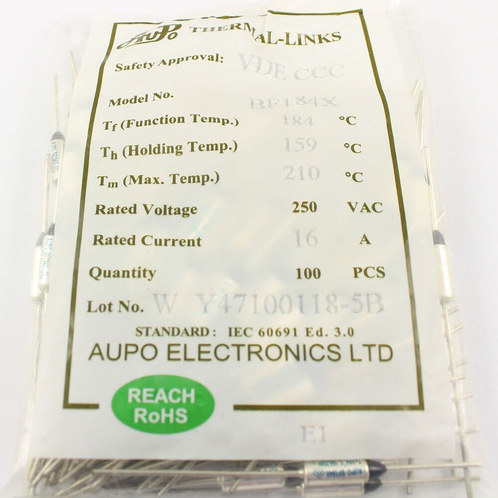 2Pcs AUPO Thermal Fuse Links Axial Lead TF Cutoff 184℃ 184C 250V 16A ...