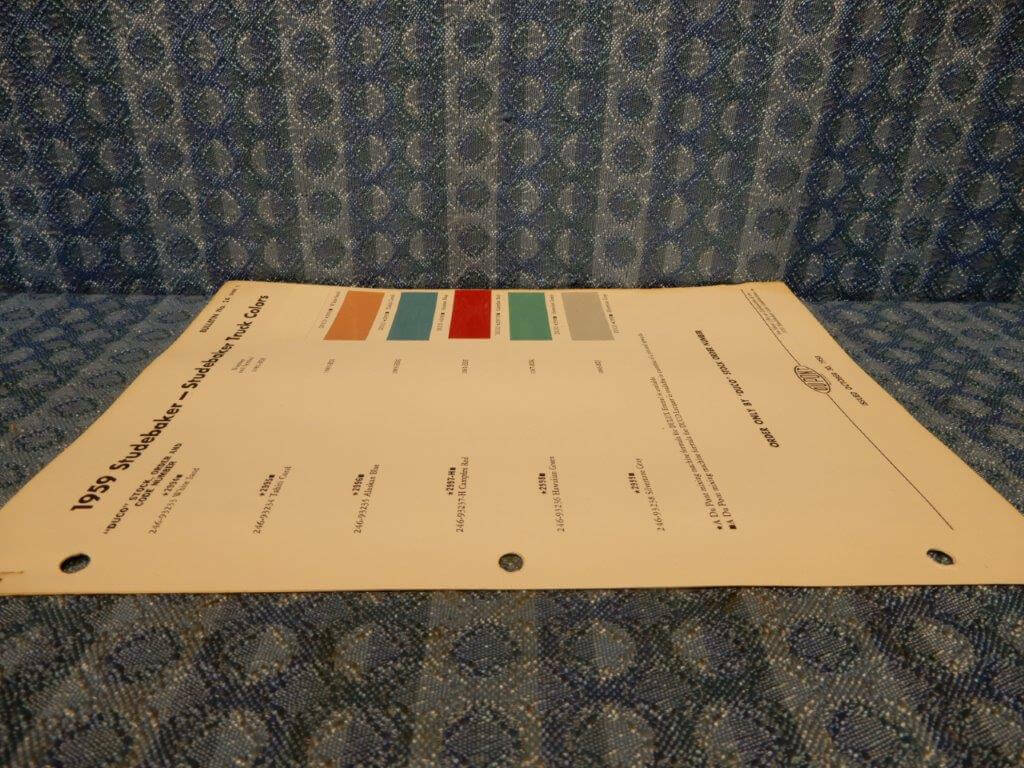 1959 Studebaker & Studebaker Truck Original Paint Color Chip Chart - 2 ...