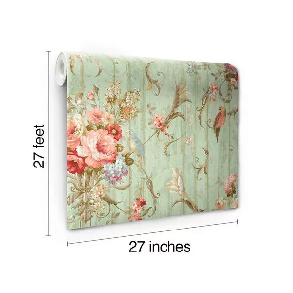 York HA1326 Vintage Victorian Floral Bouquets Bird Rose Blue Parrot ...