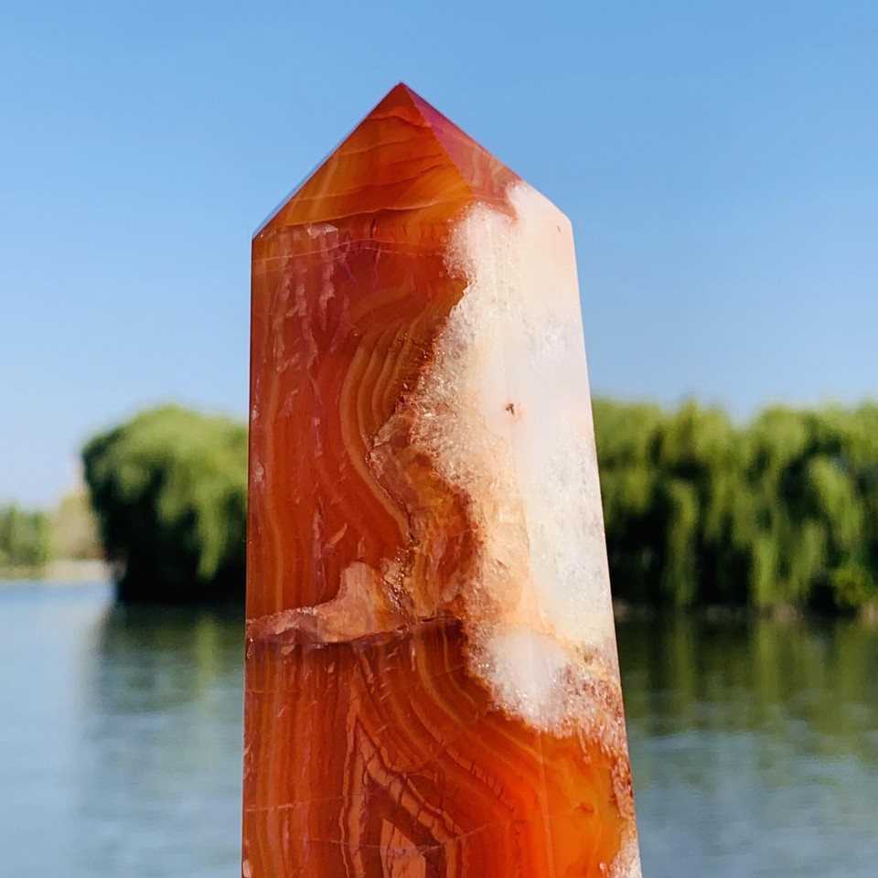 428g Natural Rare Red Agate Geode Crystal Obelisk Quartz Tower Point ...