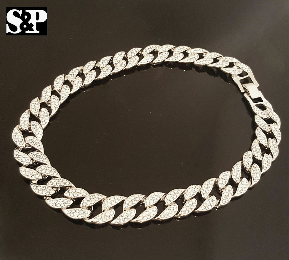 Hip Hop Quavo's Choker 18" Cuban & 16" Full Iced Cuban & 1 ROW DIAMOND ...