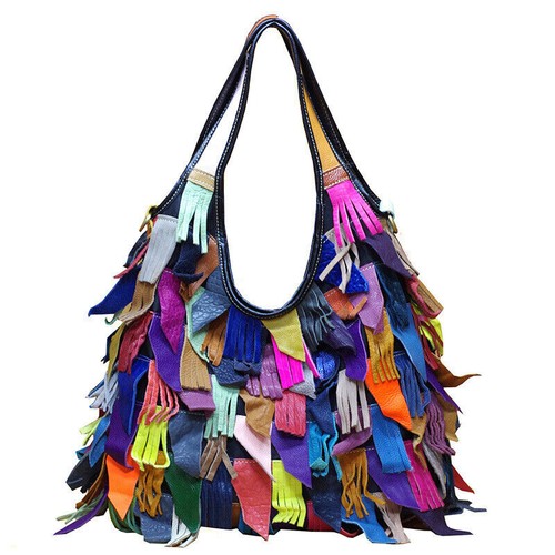Women's Multicolor Boston Bag Genuine Leather Colorful Large Tote ...