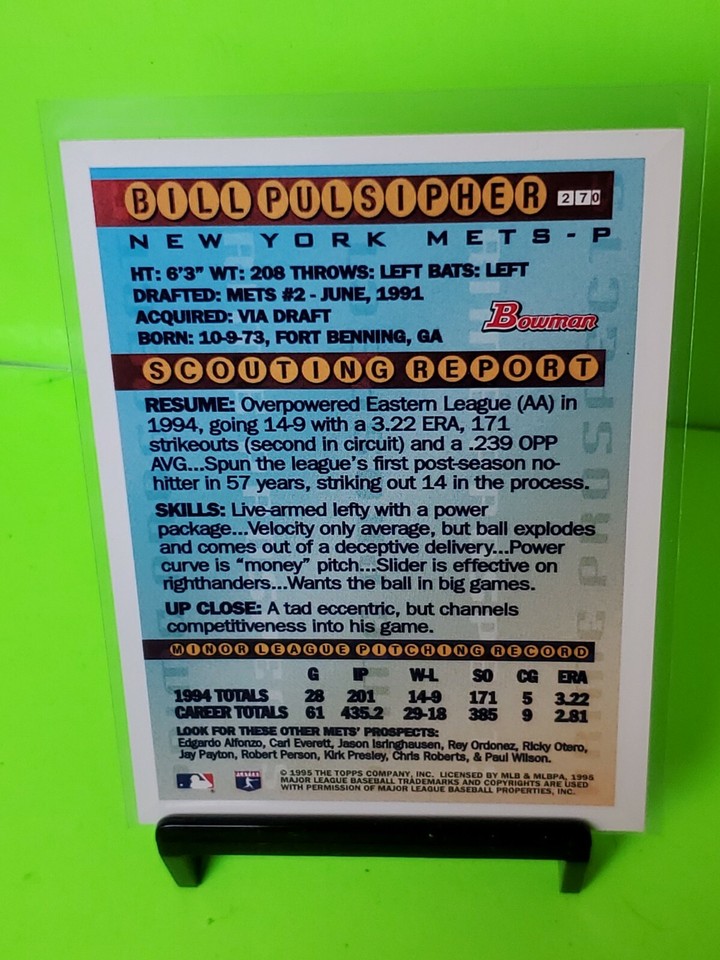 1995 - Topps Bowman - Bill Pulsipher - Card #270 | eBay