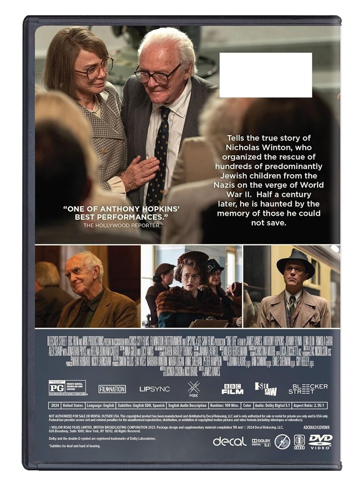 ONE LIFE (DVD) Anthony Hopkins Johnny Flynn Lena Olin Romola Garai (US ...