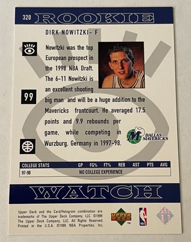 1998-99 Upper Deck Dirk Nowitzki #320 Rookie Watch Rookie Card RC | eBay