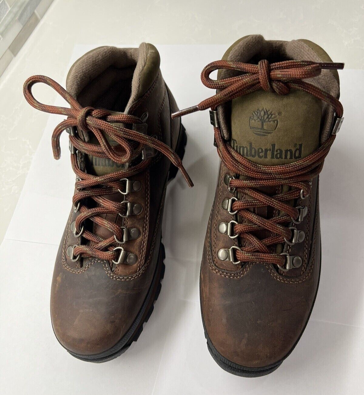 Vintage Timberland Womens 7 M Hiker Brown 90s Leather Mid Hiking Boots ...