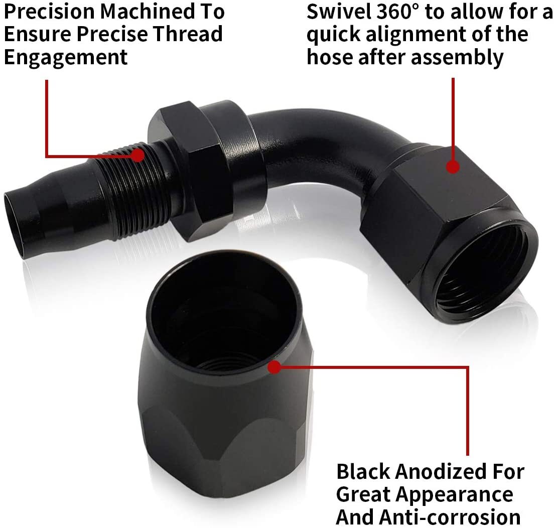 Universal AN6 Swivel Hose End Fitting Adaptor Oil/Fuel Line -6AN 90 ...