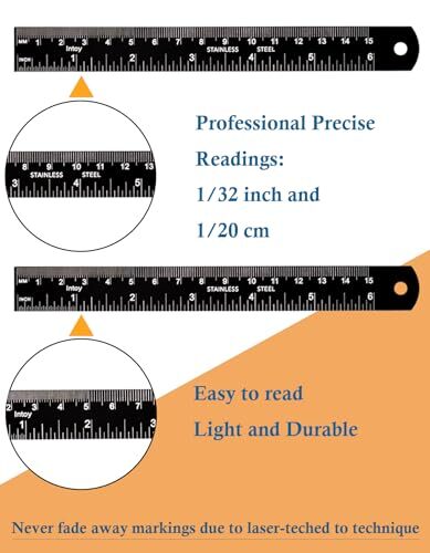 Metal Ruler 6 Inch Stainless Steel Ruler with Metric Measurement 2 Pack ...