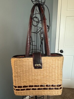 Brighton Barbara Tan and Burgandy Wicker Handbag | eBay