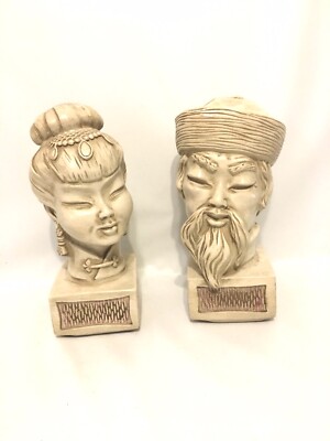 Universal Statuary Corp. Asian Man & Woman Ceramic Busts Statues Chicago 1960 | eBay