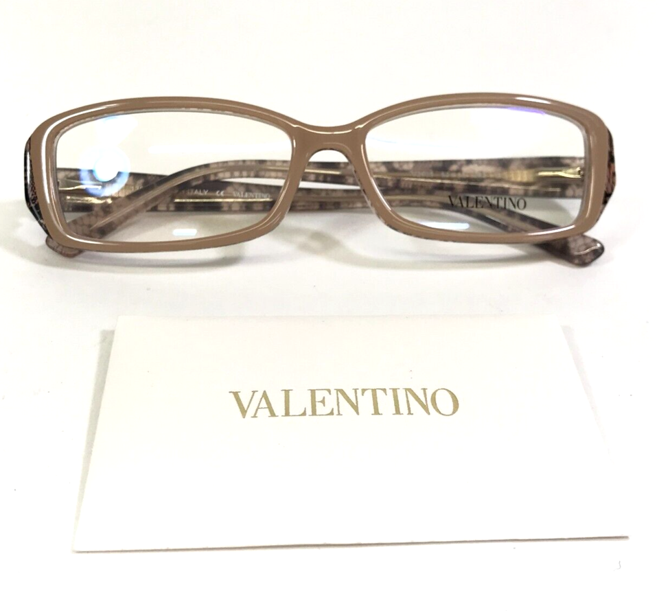 Valentino Eyeglasses Frames V2605 282 Taupe Clear Pink Lace Rectangle 52-15-130 | eBay