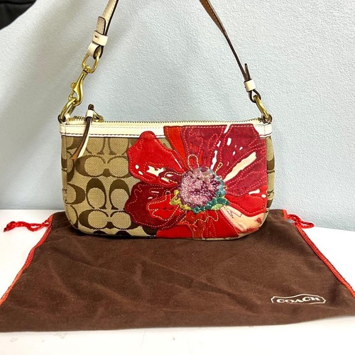 Coach Shoulder Bag Accessory Pouch Floral Embroidery Signature Canvas ...