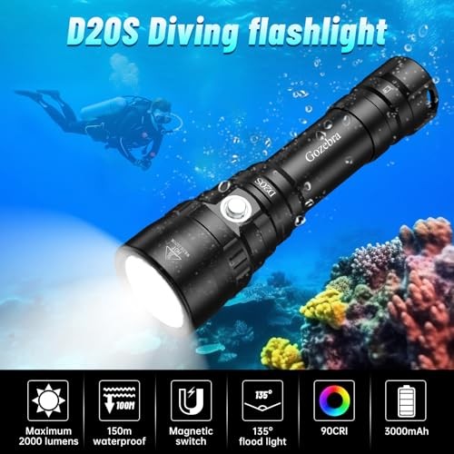 D20S Scuba Diving Light, 2000 Lumens Waterproof Underwater Lights, IPX8 ...