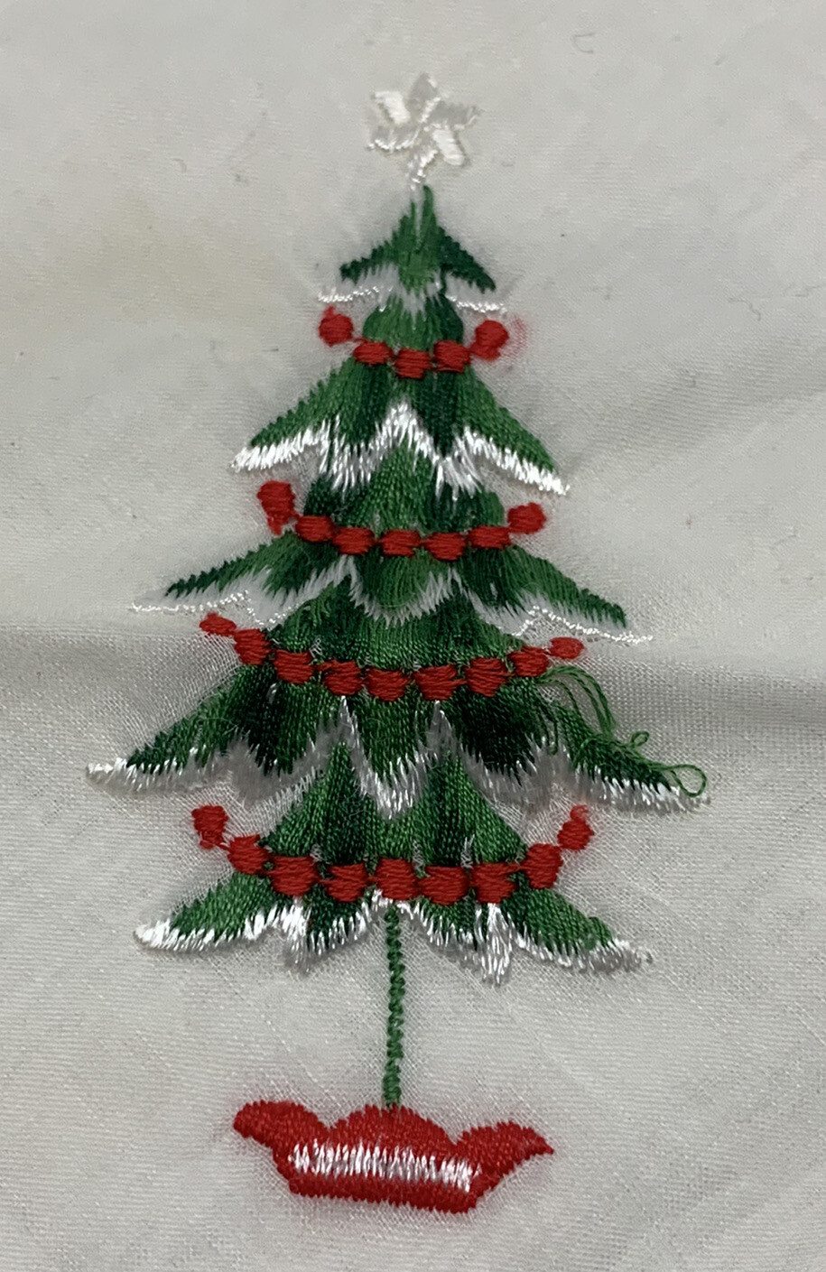 VINTAGE HANKY 1950s CHRISTMAS TREE EDGING FINE WHITE … - Gem