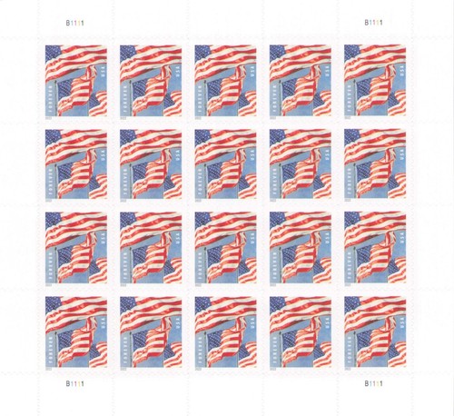 1 Sheet of 20 USPS Forever Stamps FULL PANE U.S. Flags 2022 Star Banner ...