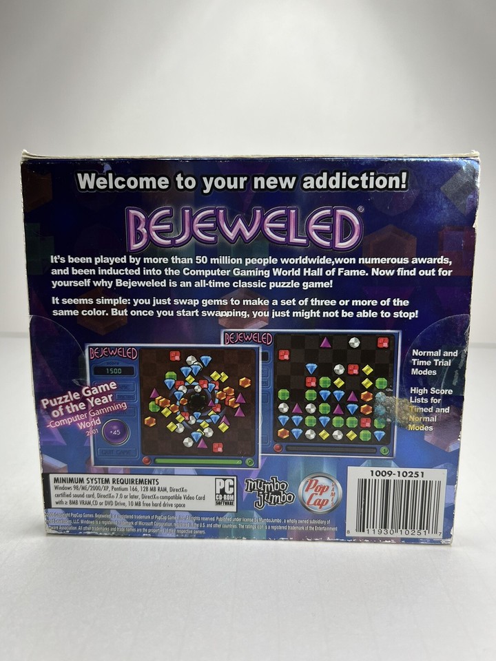 Bejeweled Deluxe PC CD ROM PopCap Games 2005 game for Windows 98/Me ...