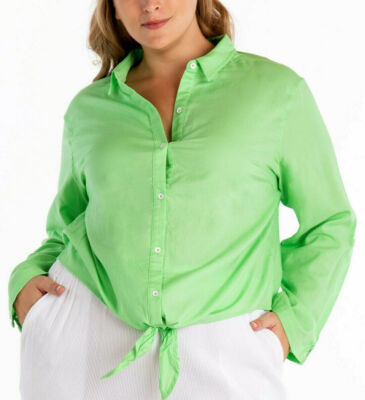 FRESH PRODUCE Santa Ana Tie Front Button Down Shirt Top Kiwi Green 2X ...