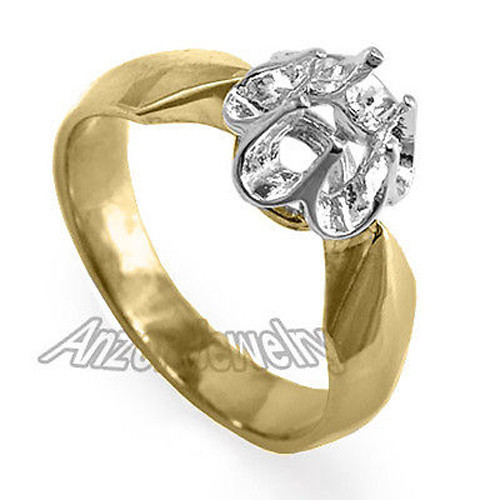 14k Solid Yellow & White Gold Engagement Setting European Style Ring # ...