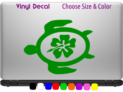 Sea Turtle Hibiscus Flower Decal Laptop Car Window Wall CHOOSE SIZE ...