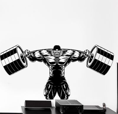 Sticker Sport Bodybuilder Bodybuilding Weight Power Barbell Vinyl Decal ...