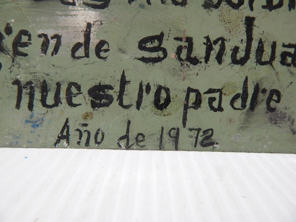 LARGE VINTAGE TIN MEXICAN RELIGIOUS EX VOTO RETABLO CATHOLIC CHRISTIAN ...
