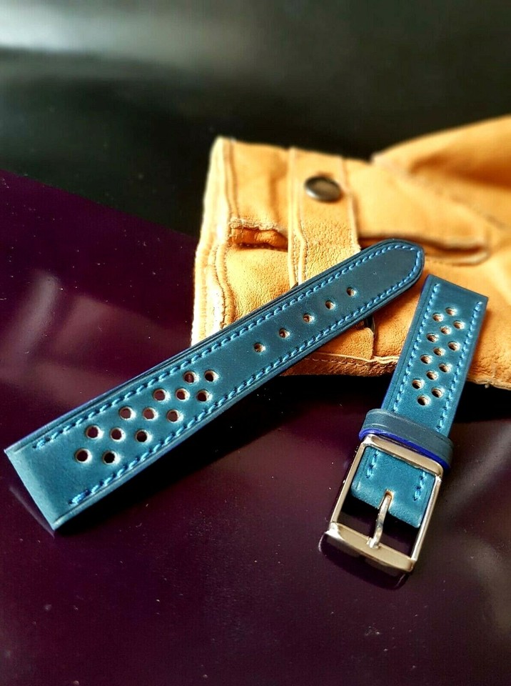 Luxury watch strap Racing Shell Cordovan Blue 18/16 mm handmade | eBay