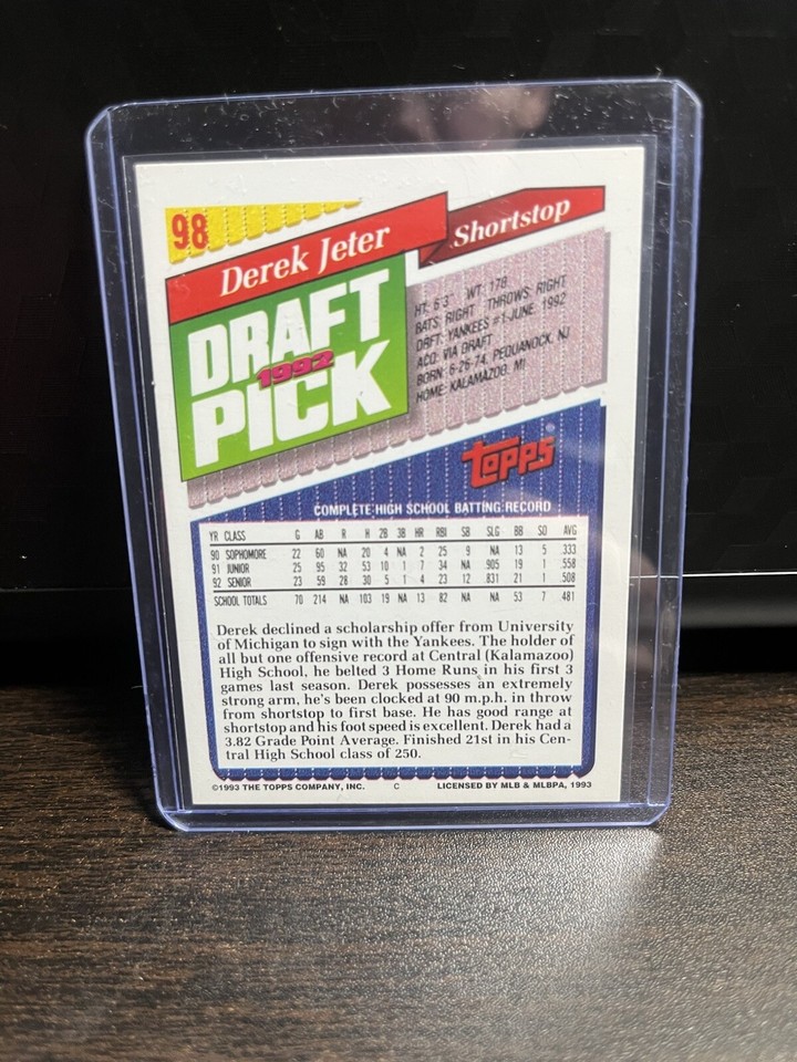 1993 Topps 1992 Draft Pick Derek Jeter | eBay