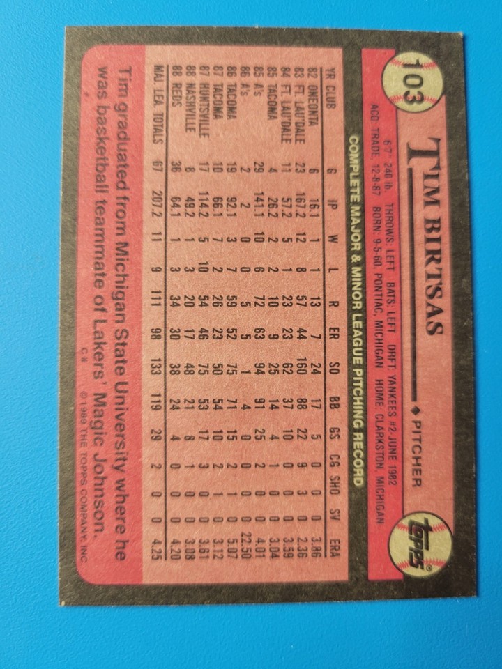 Tim Birtsas Baseball Card -- 1989 Topps #103 -- Cincinnati Reds | eBay