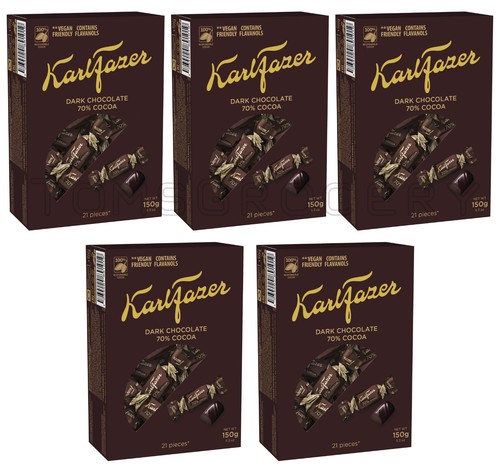 5 KARL FAZER DARK Chocolate 70% Cocoa Flavor Candies Sweets Gift Box ...
