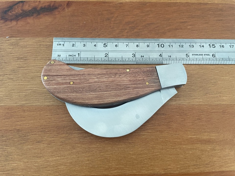 3.14" Hawkbill Tranchete Pocket Knife Wood Handle with Lockback From ...