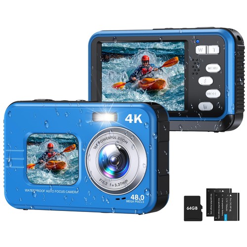4K 48MP Underwater Digital Camera Dual Screen, 16X Zoom, 64GB ...