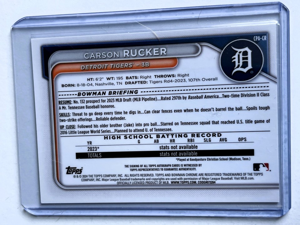 2024 Topps CARSON RUCKER #CPA-CR 1st Bowman Chrome Signature | eBay