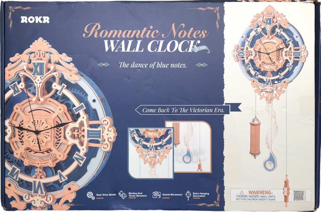 Robotime LC701 ROKR Romantic Note Wall Clock Mechanical Gear 3D Wooden ...