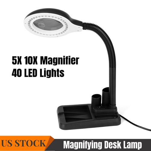 40 LED Glass Table Lamp Tabletop Magnifying Lamp Magnifier 5X 10X Desk ...