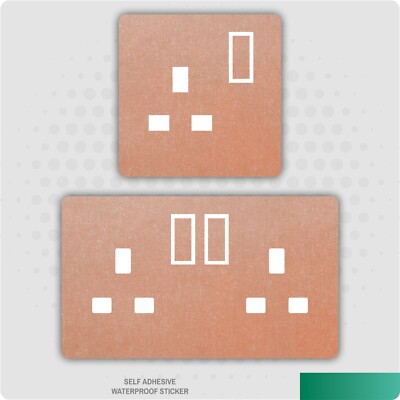 Brushed Copper Metal Effect UK Plug Socket Stickers Bedroom Living Room ...