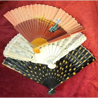 Spanish Hand Fans Lace and Paper, Painted and Decorative Vintage Set of ...