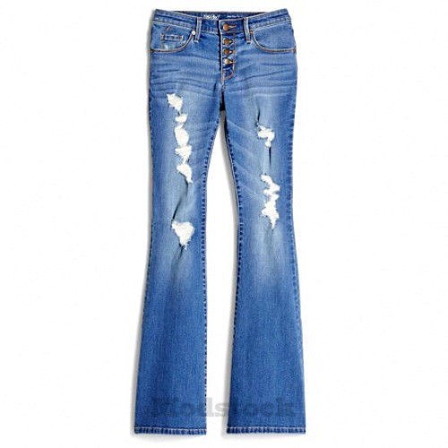 Womens Mossimo Mid Rise Flip Flop Flare Deconstruct Denim Blue Jeans ...